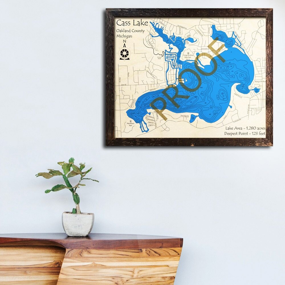 Cass Lake Michigan 3D Laser-cut Wood Map Lake House Cabin | Etsy