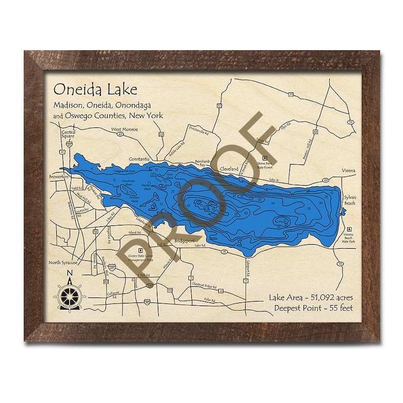 Oneida Lake NY 3D Wood Map Custom Nautical Chart Cabin | Etsy