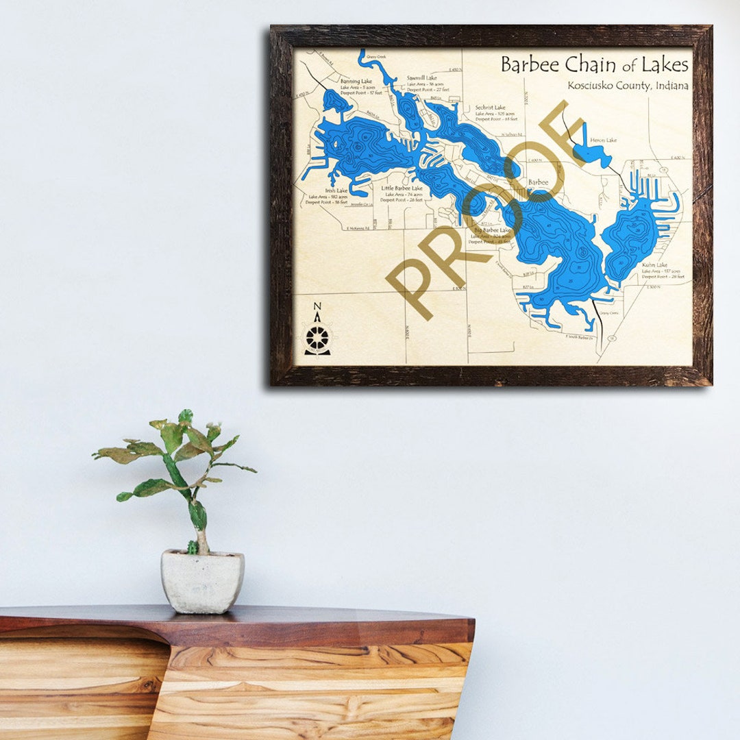 Barbee Chain of Lakes, Indiana 3D Wood Map | Cabin Decor - Lake House ...