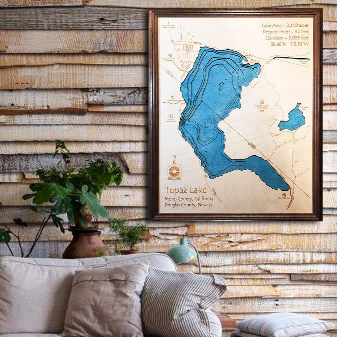 Topaz Lake 3D Wood Map 3D Wood Chart of Topaz Lake Topaz Lake Gift ...