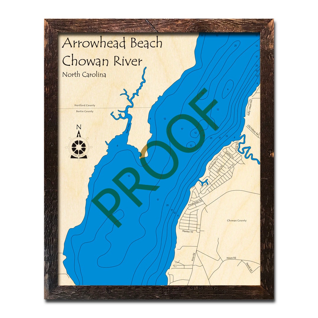 3D Chowan River Map, Arrowhead Beach Map, NC 3D Wood Map | Cabin Decor ...