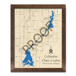 Coldwater Chain of Lakes, MI 3D Wood Map | Custom Nautical Map, Cabin ...