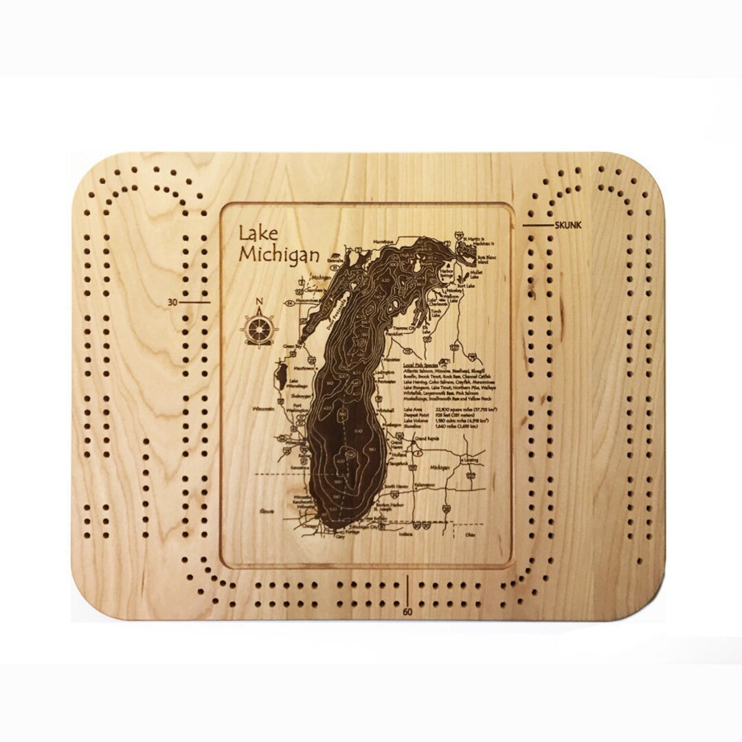 Wooden Lake Michigan Cribbage Board | Custom Cribbage Board ...