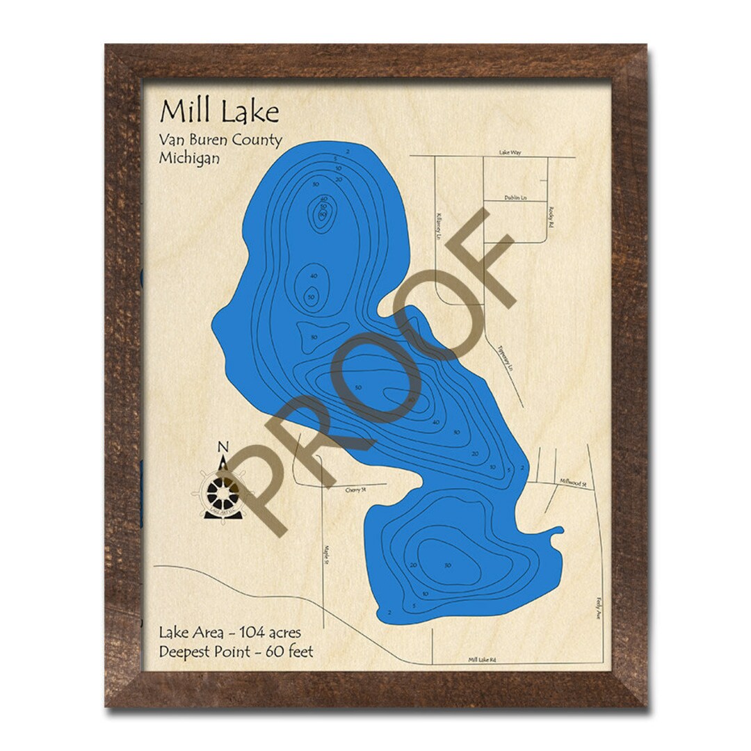 Mill Lake, MI 3D Wood Map | Custom Nautical Map, Cabin Decor, Lake ...