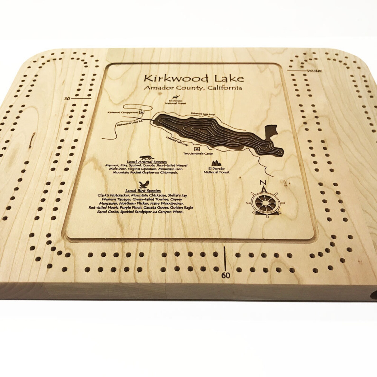 Kirkwood Lake Map | Wooden Cribbage Game Board | Custom Cribbage Board ...