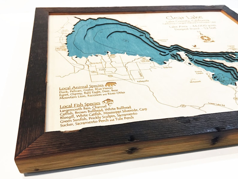 Clear Lake California 3D Nautical Wood Map Laser-etched - Etsy