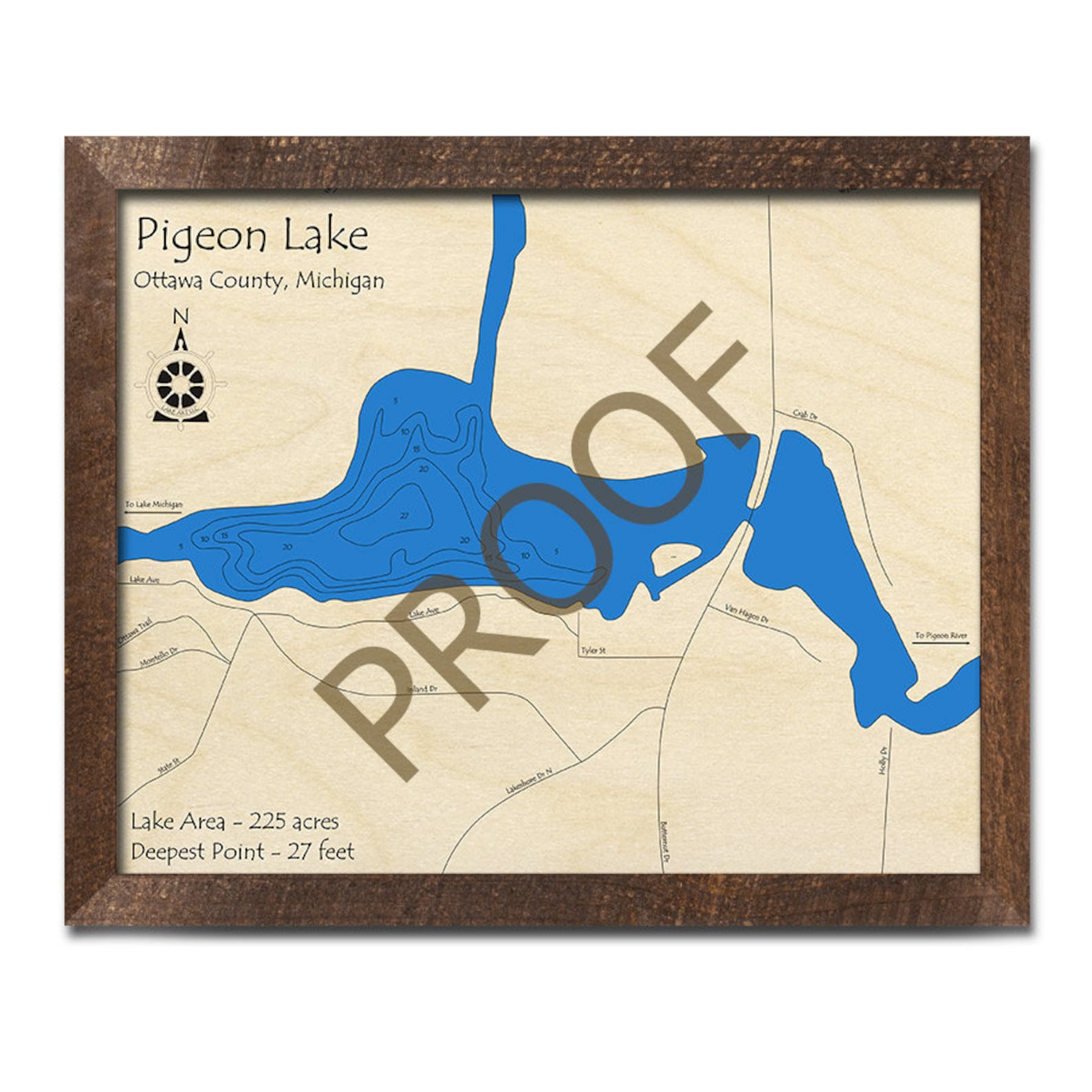 Pigeon Lake MI 3D Wood Carved Map Custom Nautical Map - Etsy