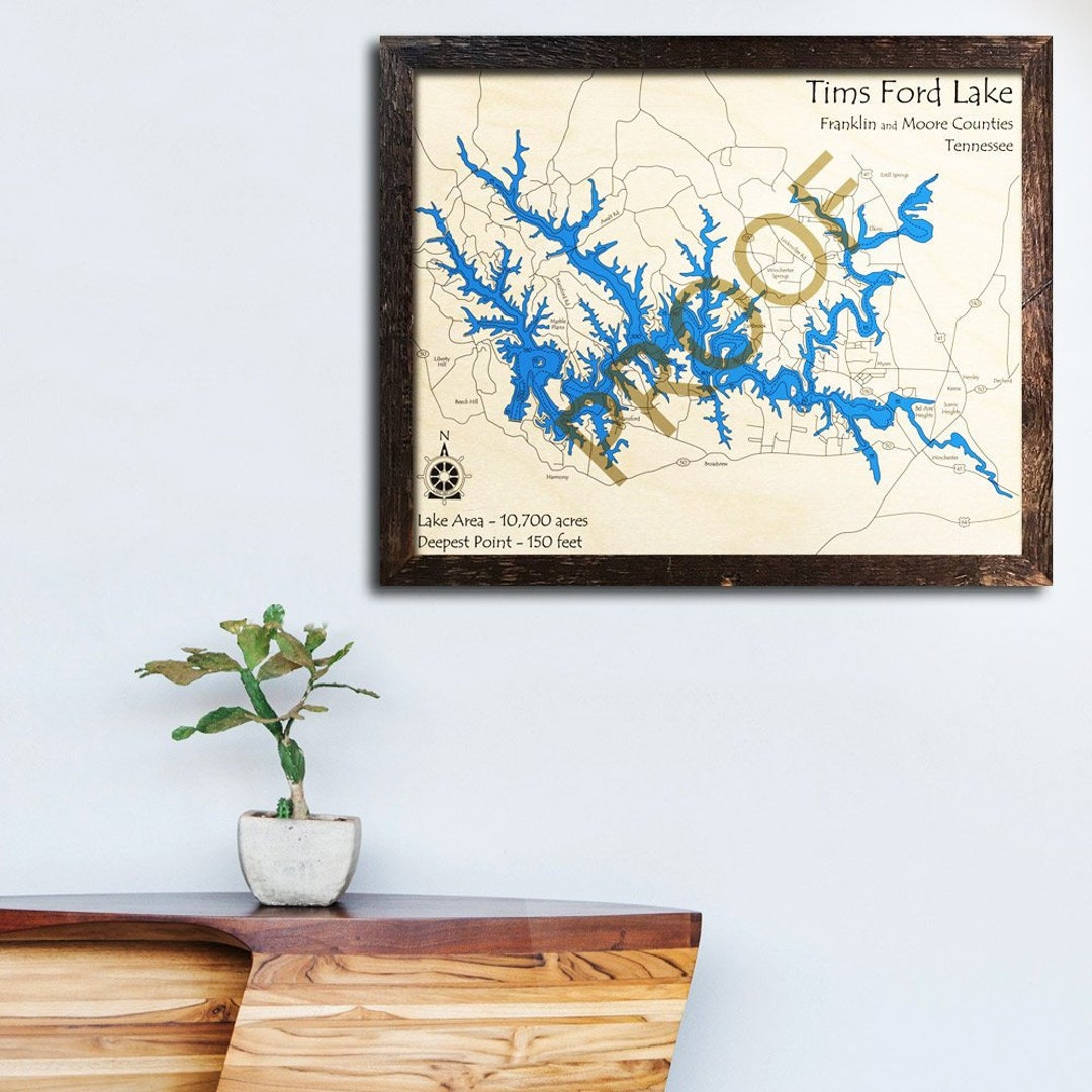 Tims Ford Lake, Tennessee 3D Wood Map | Cabin Decor - Lake House Décor ...