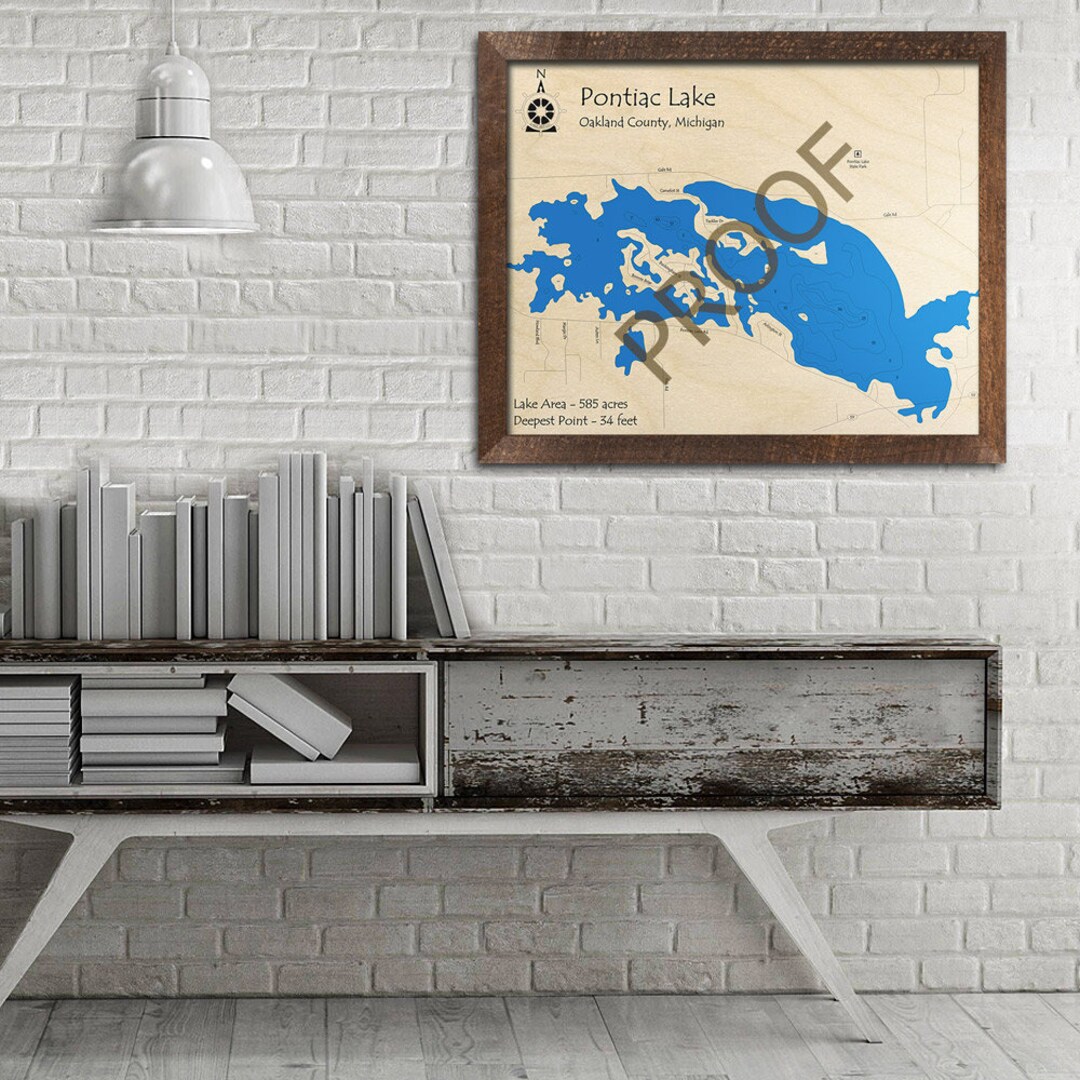Pontiac Lake, MI 3D Wood Carved Map | Custom Nautical Map, Cabin Decor ...