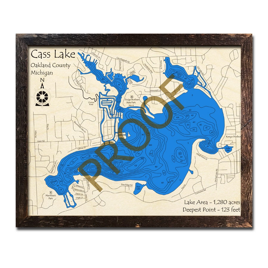 Cass Lake Michigan 3D Laser-cut Wood Map Lake House Cabin | Etsy