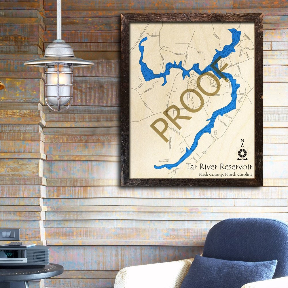 Tar River Reservoir, North Carolina 3D Wood Map | Cabin Decor - Lake ...