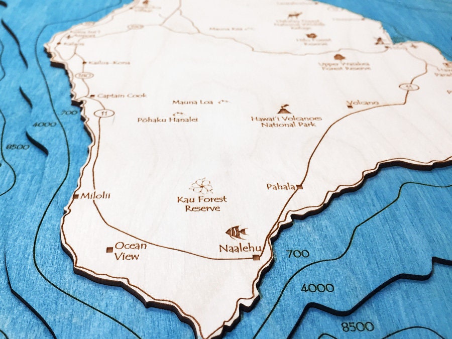 Island of Hawaii 3D Nautical Wood Map Laser-etched carved | Etsy