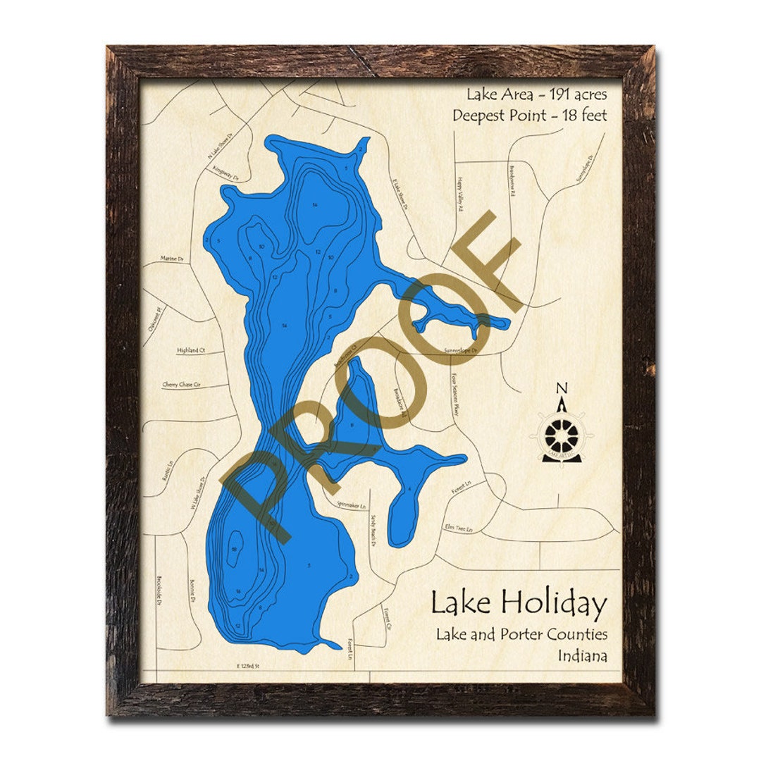 Wooden Lake Holiday Map, Indiana 3D Wood Map | Cabin Decor - Lake House ...
