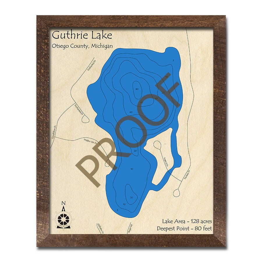 Guthrie Lake, MI 3D Wood Map | Custom Nautical Map, Cabin Decor, Lake ...