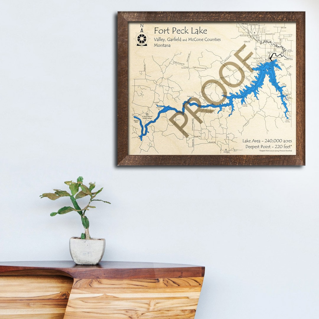 Fort Peck Lake, MT 3D Wood Map | 3D Depth Chart, Cabin Decor, Lake ...