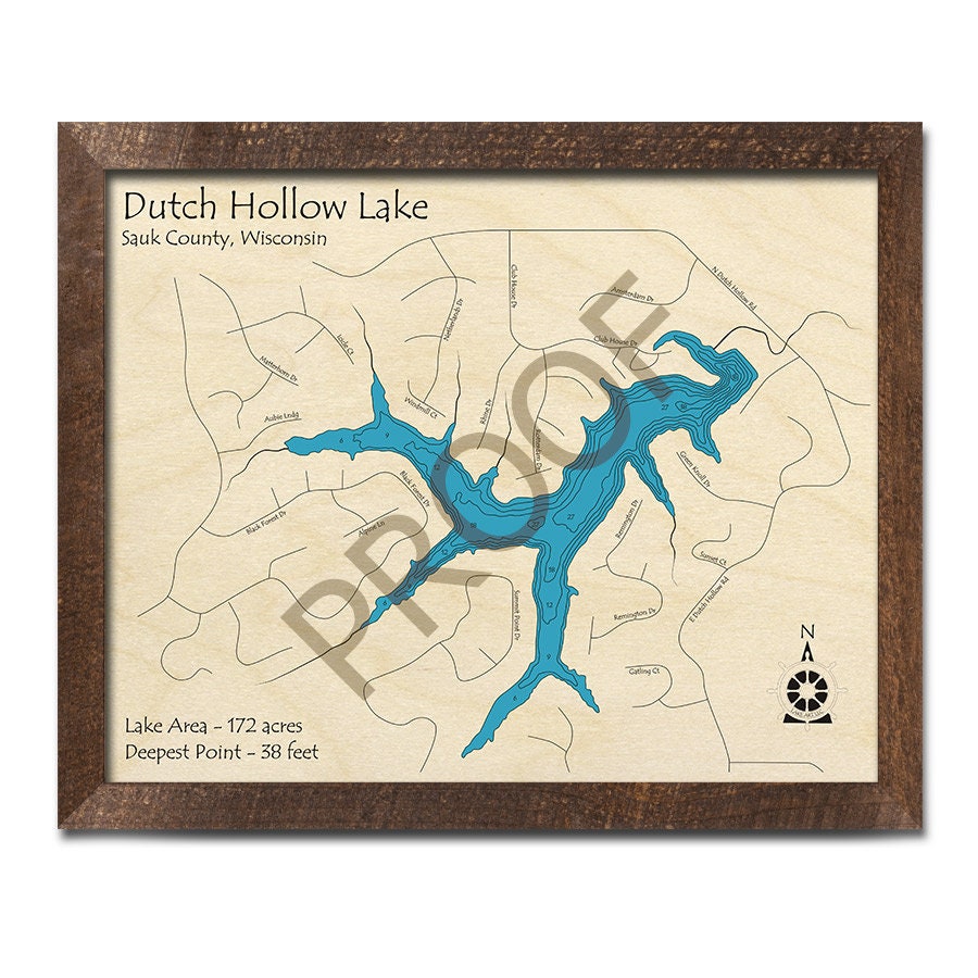 Dutch Hollow Lake WI 3D Wood Carved Map Custom Nautical | Etsy