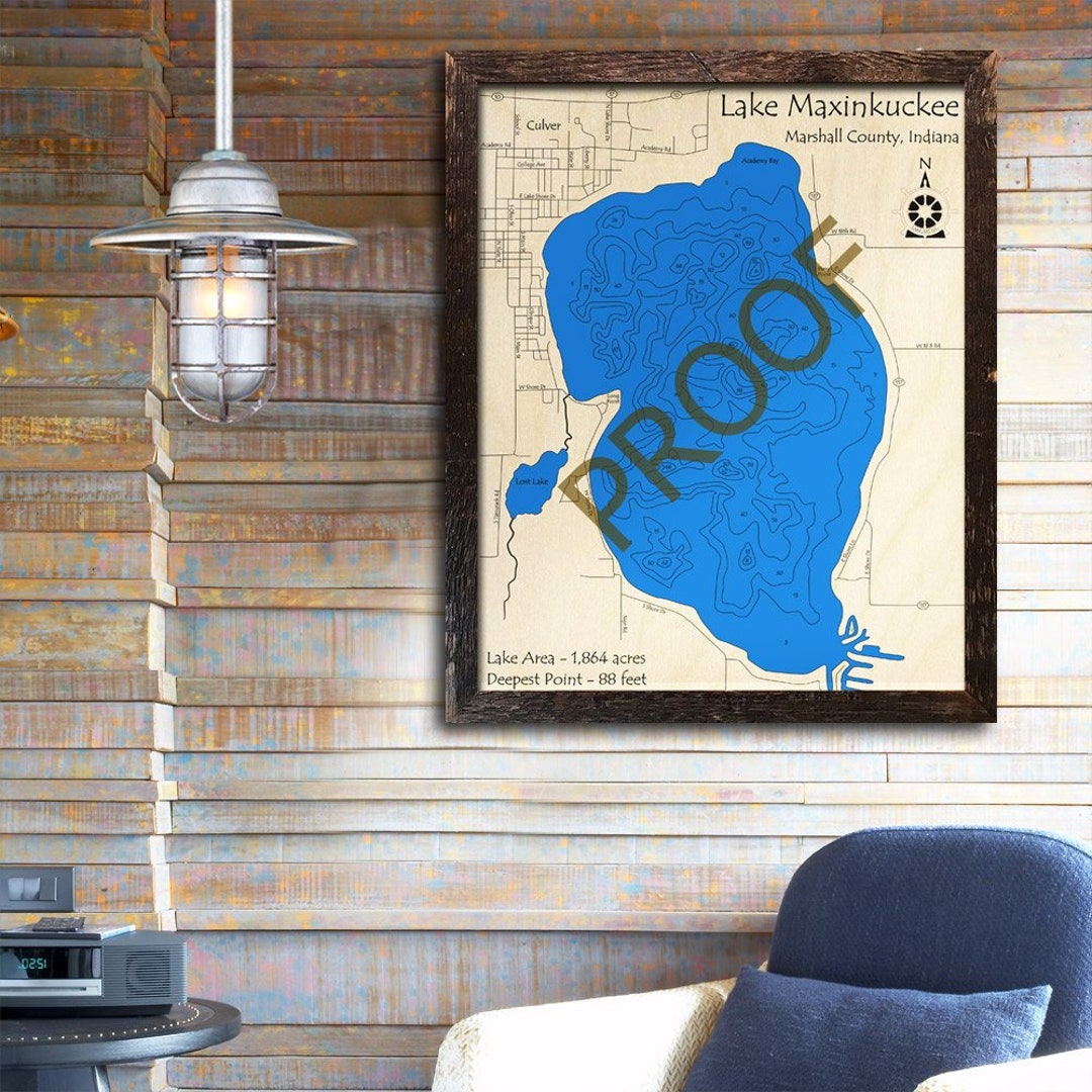Lake Maxinkuckee, Indiana 3D Wood Map | Cabin Decor - Lake House Décor ...