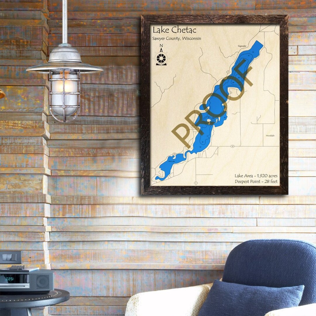 Lake Chetac, WI 3D Wood Map | Custom Cabin Decor - Lake House Décor ...