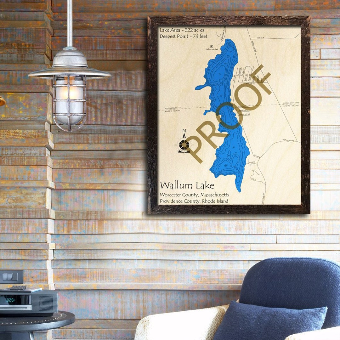 Wallum Lake, MA/RI Mapa de madera 3D / Decoración de cabina ...