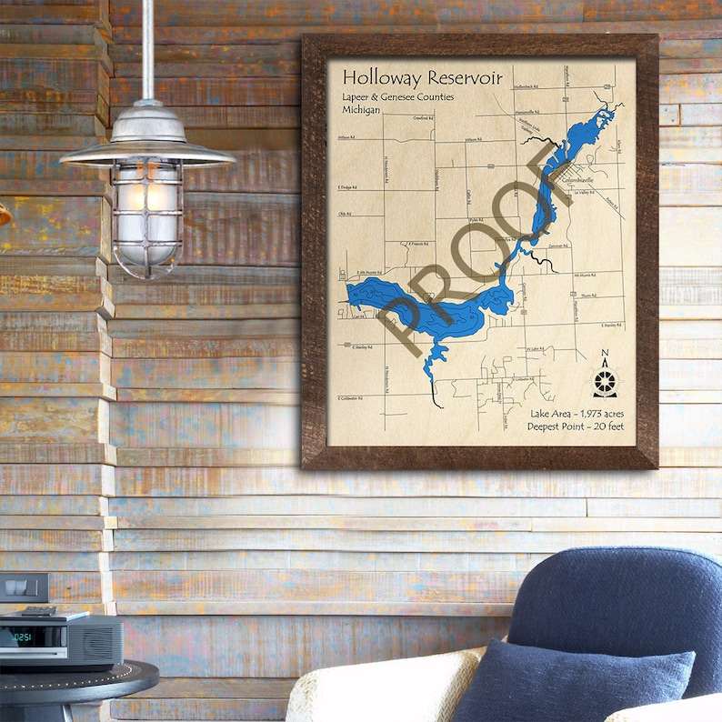 Holloway Reservoir MI 3D Wood Map Custom Nautical Map - Etsy