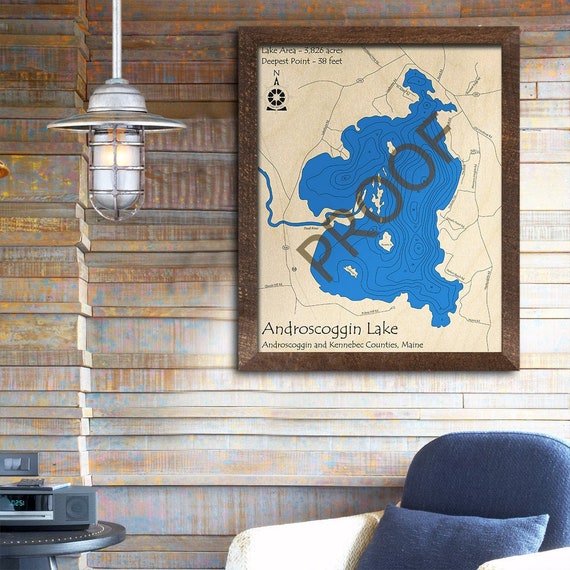 Androscoggin Lake Maine 3D Wood Map Custom Nautical Map | Etsy