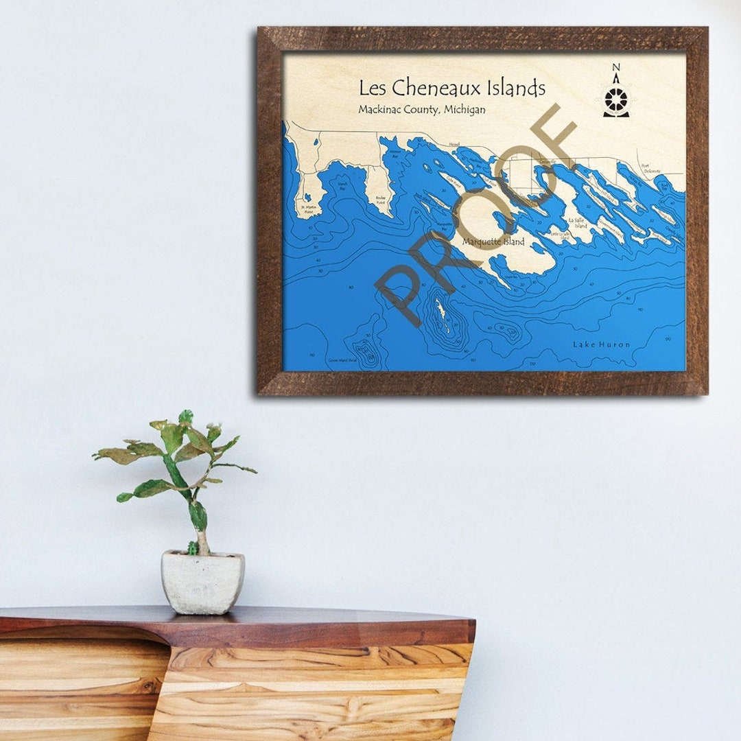 Les Cheneaux Island Lake Huron Great Lakes, MI 3D Wood Map Custom ...