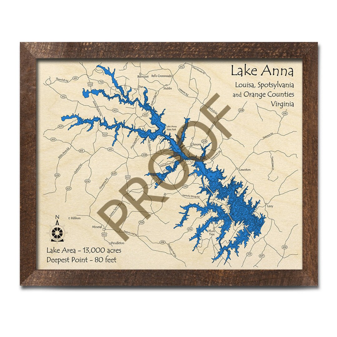 Lake Anna, VA 3D Wood Map | Custom Nautical Chart, Cabin Decor, Beach ...