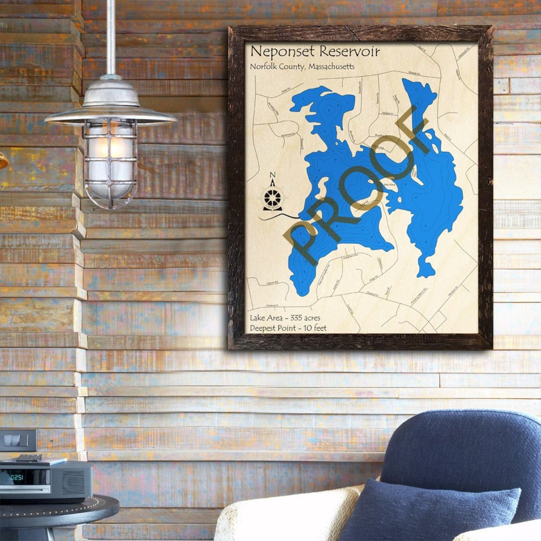 Neponset Reservoir, Massachusetts 3D Wood Map | Cabin Decor - Lake ...