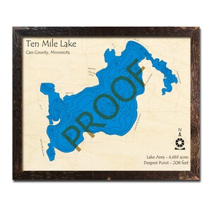 Ten Mile Lake, MN 3D Wood Map | Custom Cabin Decor - Lake House Décor ...