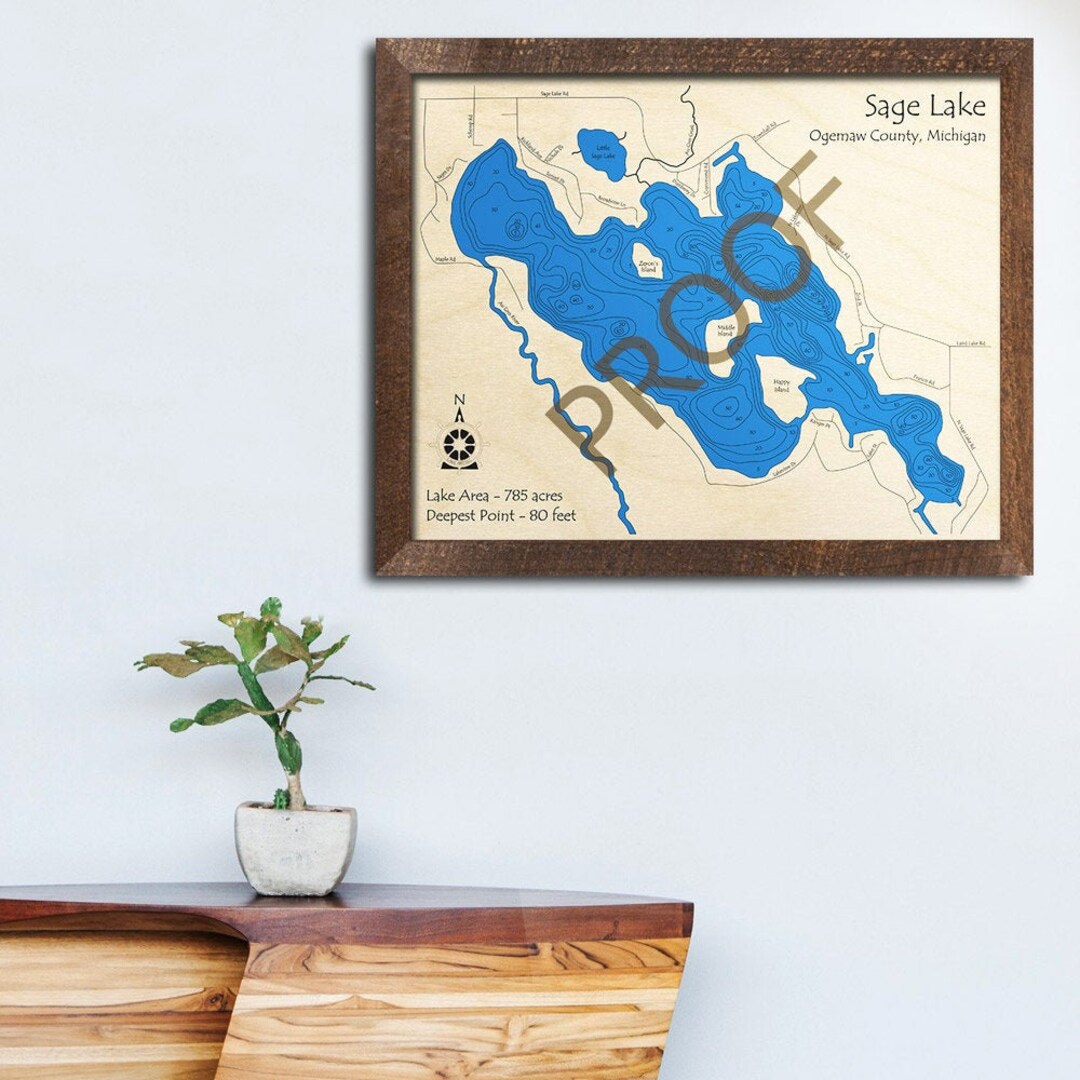 Sage Lake, MI 3D Wood Carved Map | Custom Nautical Map, Cabin Decor ...