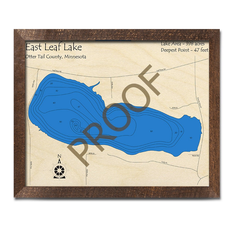 East Leaf Lake, MN 3D Wood Map | Custom Nautical Map, Cabin Decor, Lake ...