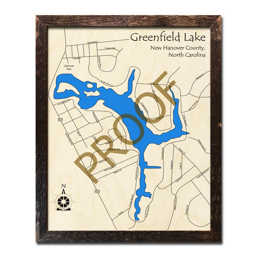 Wooden Greenfield Lake Map, North Carolina 3D Wood Map | Cabin Decor ...