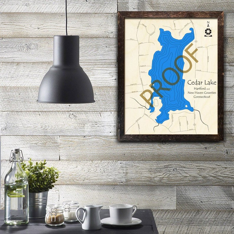 Cedar Lake, Connecticut 3D Wood Map | Custom Cabin Decor - Lake House ...
