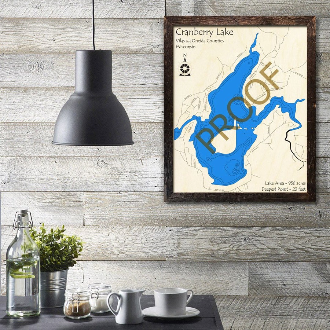 Cranberry Lake, Wisconsin 3D Wood Map | Cabin Decor - Lake House Décor ...