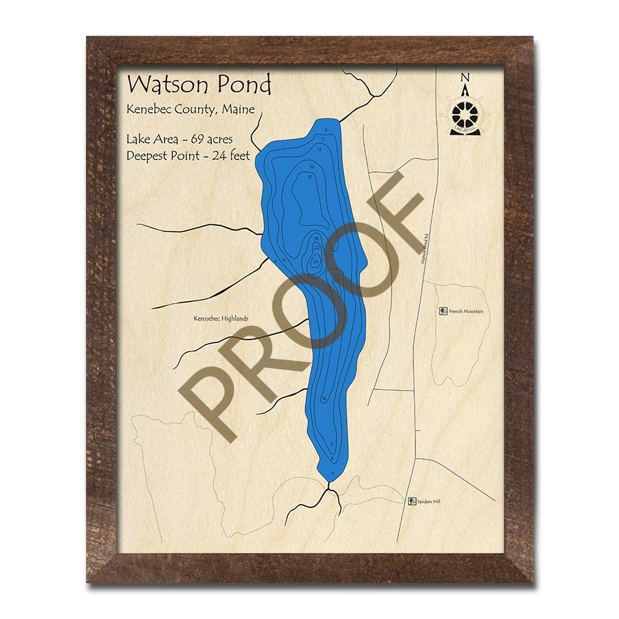 Watson Pond Maine 3D Wood Map Custom Nautical Map Unique | Etsy