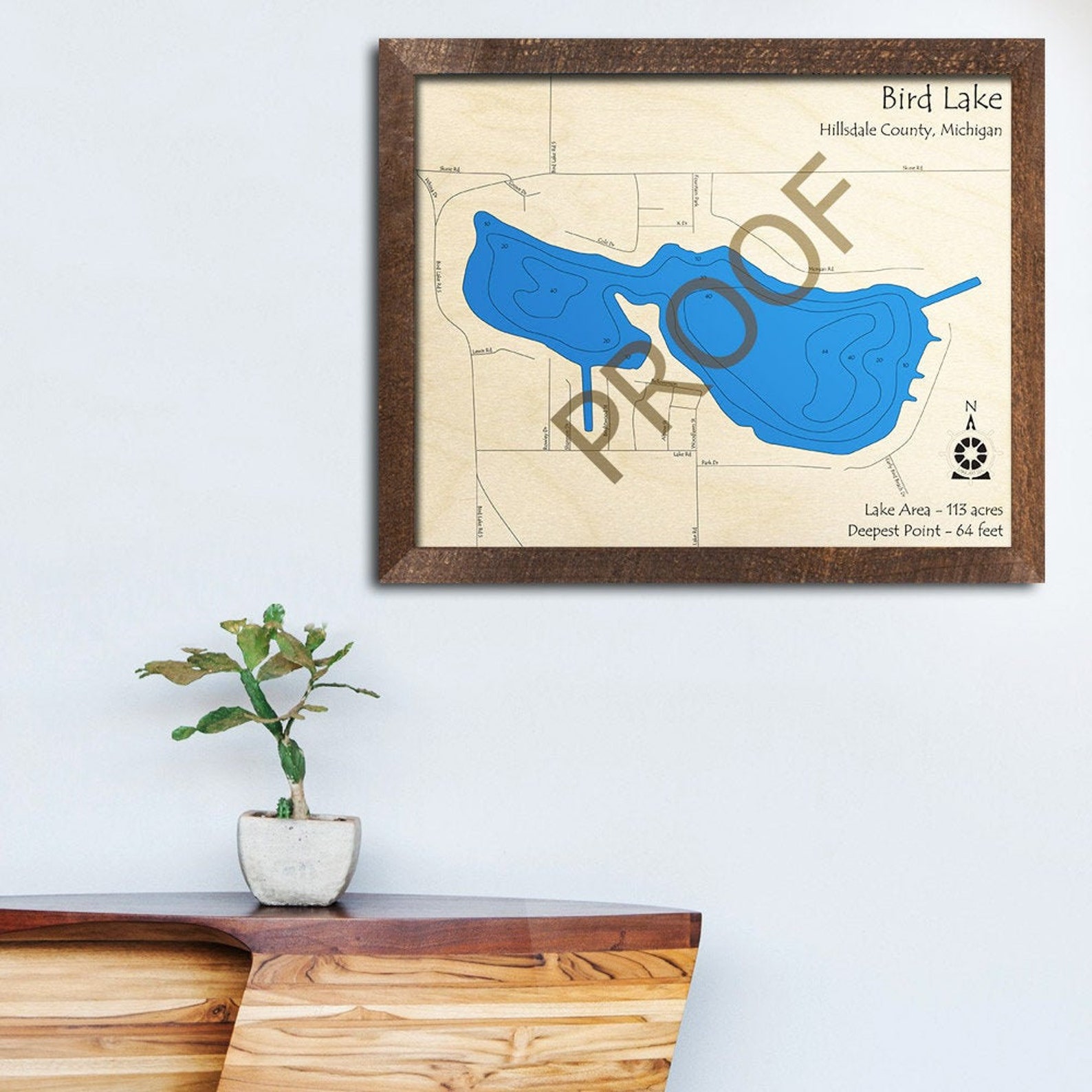Bird Lake, MI 3D Wood Map | Custom Nautical Map, Cabin Decor, Lake ...