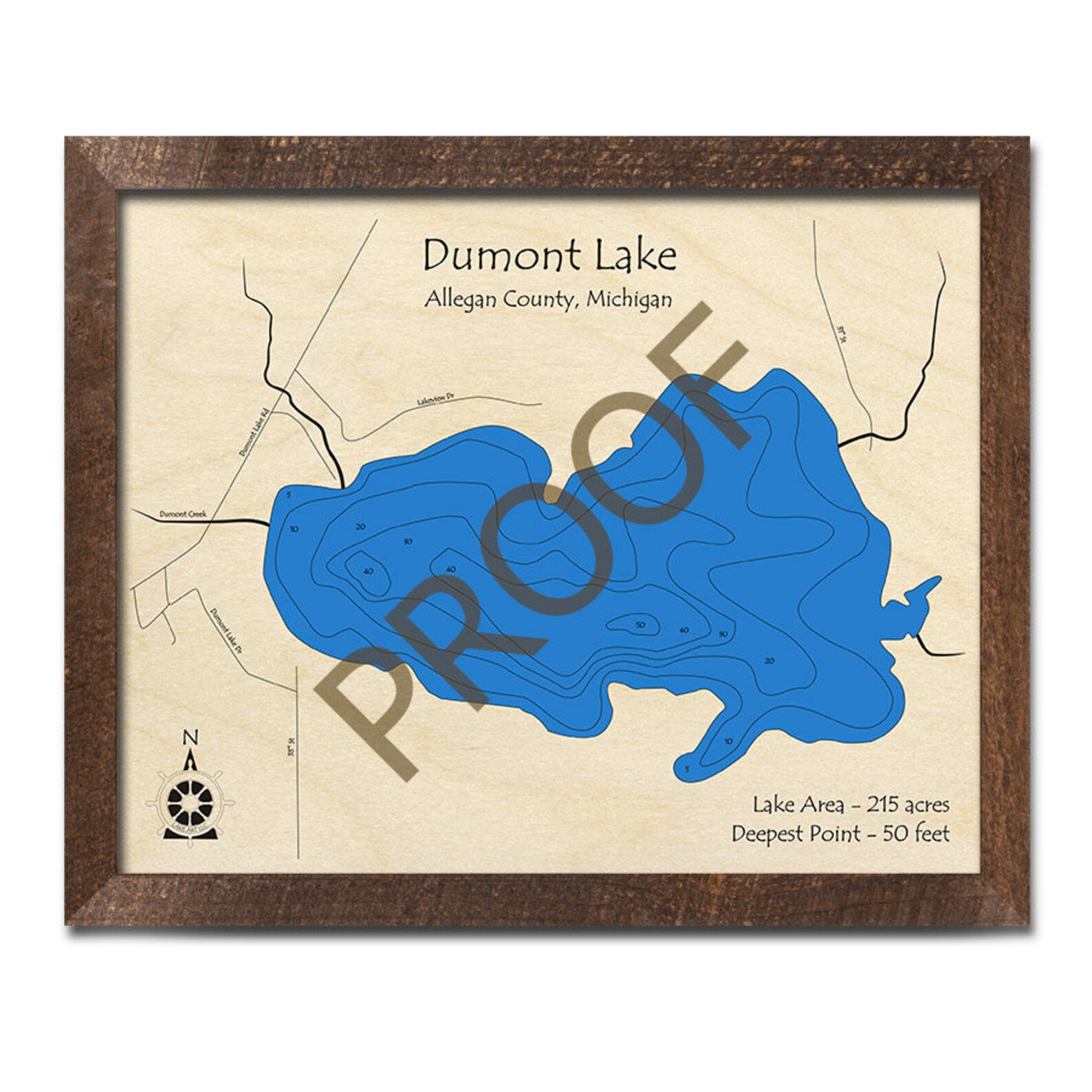 Dumont Lake, MI 3D Wood Map | Custom Nautical Map, Cabin Decor, Lake ...