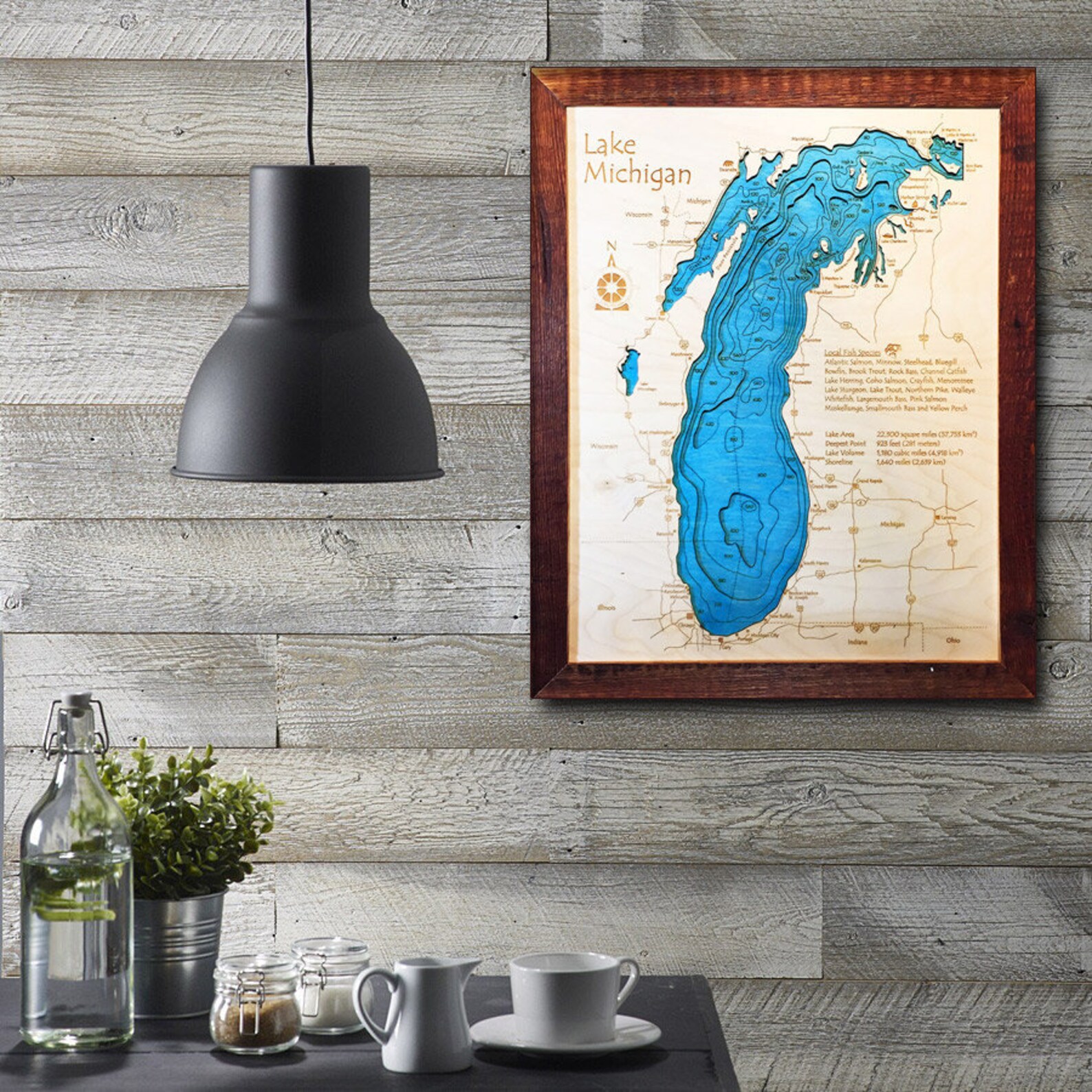 3D Lake Michigan Wood Map Great Lakes Wall Art Engagement - Etsy