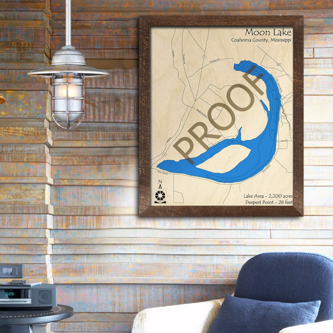 Moon Lake, MS 3D Wood Map | Custom Nautical Map, Cabin Decor, Lake ...