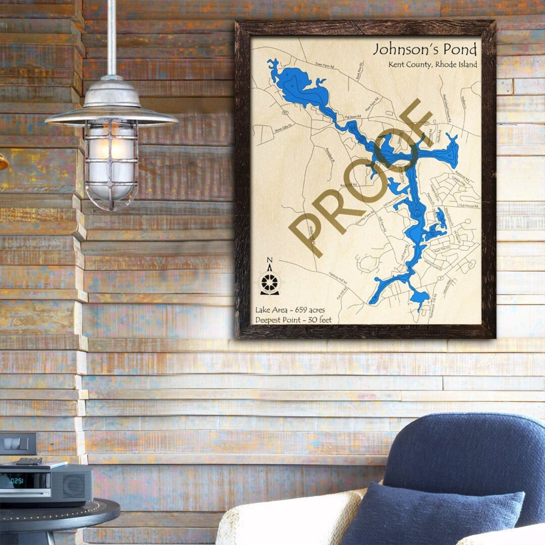 Johnsons Pond, Rhode Island 3D Wood Map | Cabin Decor - Lake House ...