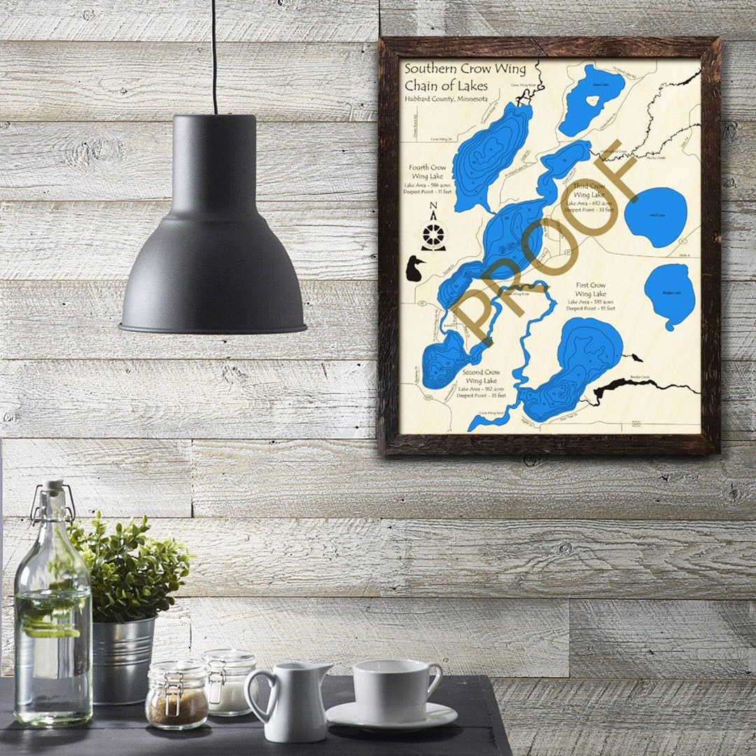 Southern Crow Wing Chain of Lakes, MN 3D Wood Map | Cabin Decor - Lake ...