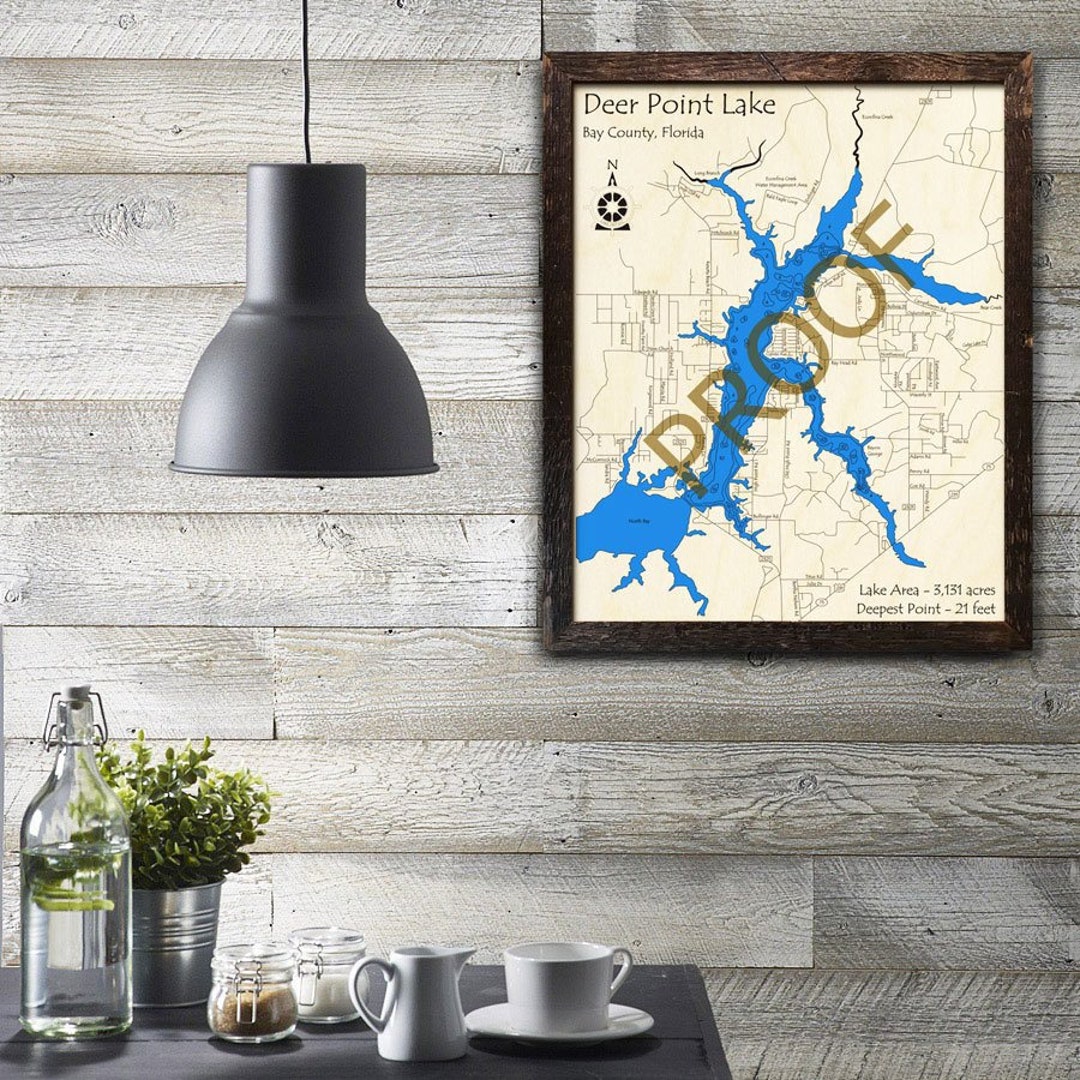 Deer Point Lake, FL 3D Wood Map | Cabin Decor - Lake House Décor ...