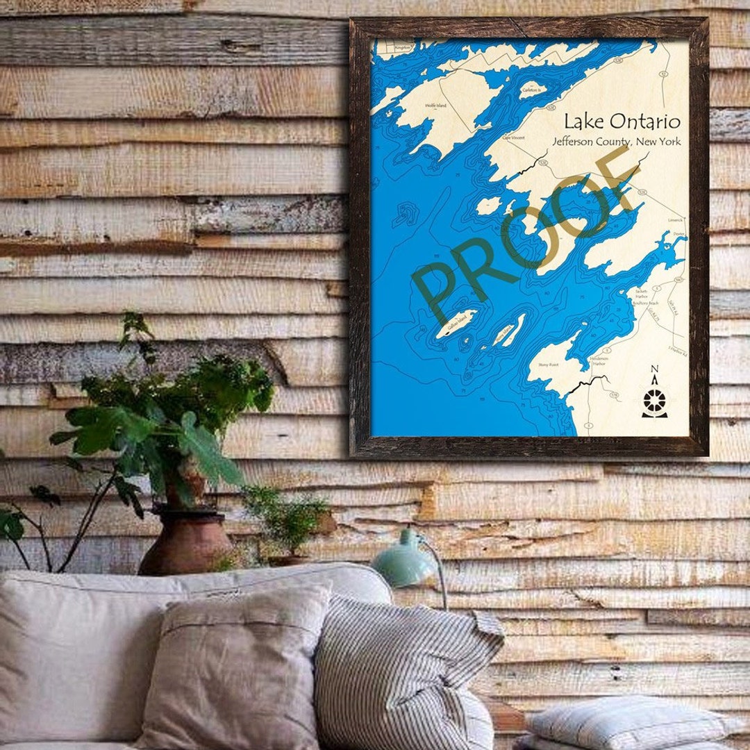 Lake Ontario (stoney Pt to Wolf Island) 3D Wood Map | Lake House Décor ...