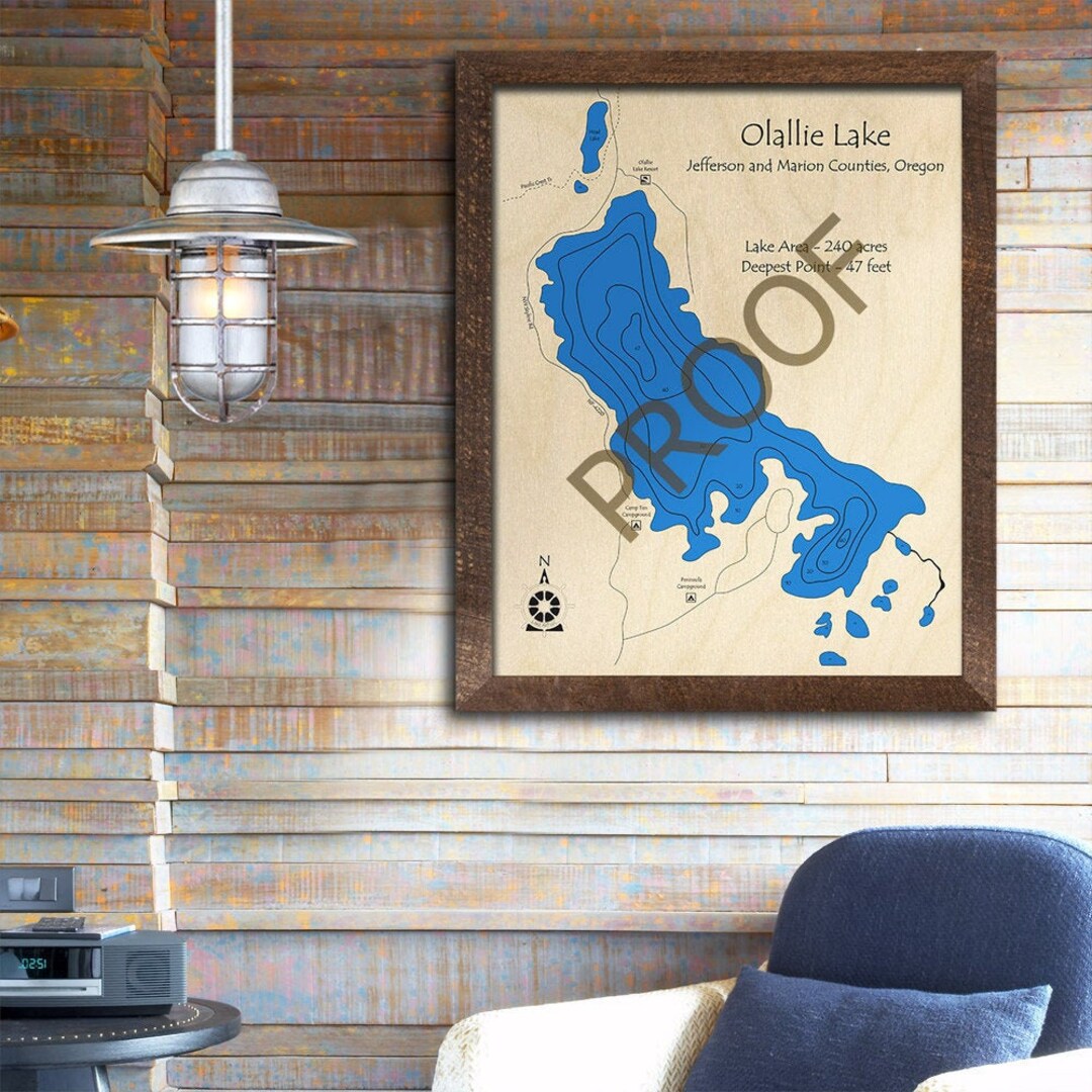 Olallie Lake, OR 3D Wood Map | 3D Depth Map, Cabin Decor, Lake House ...