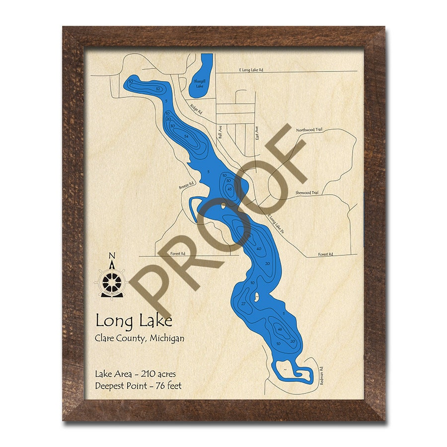 Long Lake (clare Cty), MI 3D Wood Map | Custom Nautical Map, Cabin ...