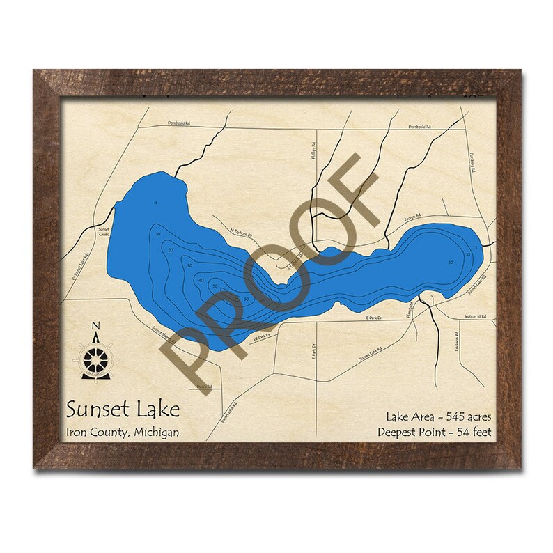 Sunset Lake MI 3D Wood Carved Map Custom Nautical Map - Etsy