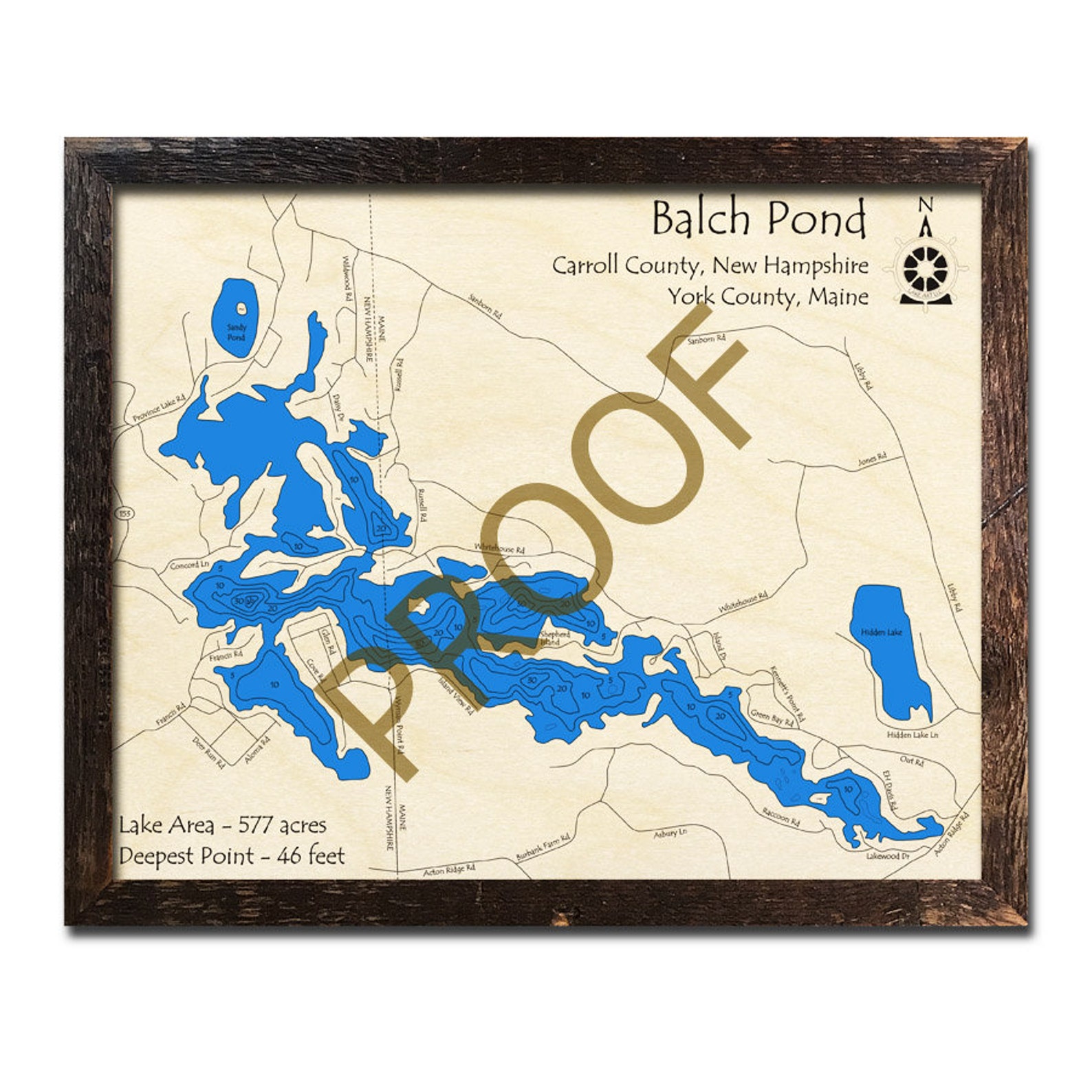 Balch Pond, New Hampshire Maine 3D Wood Map Lake House cabin Decor ...