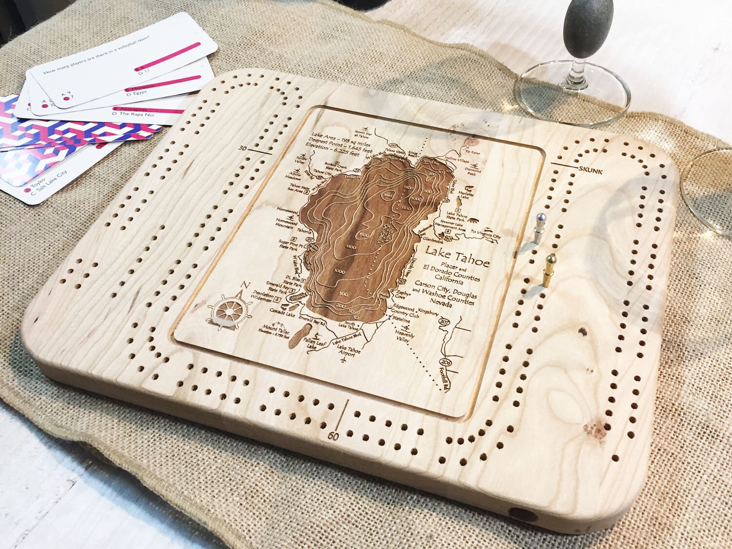 Lake Tahoe Map | Wooden Cribbage Game Board | Custom Cribbage Board ...