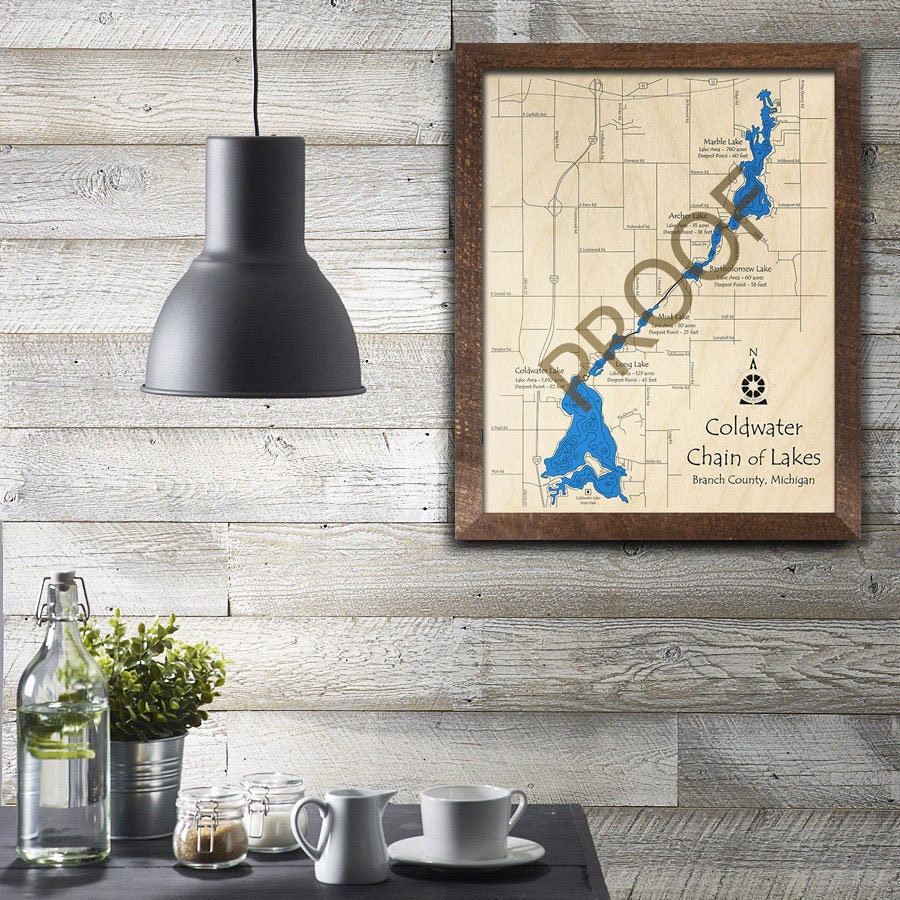 Coldwater Chain of Lakes MI 3D Wood Map Custom Nautical | Etsy