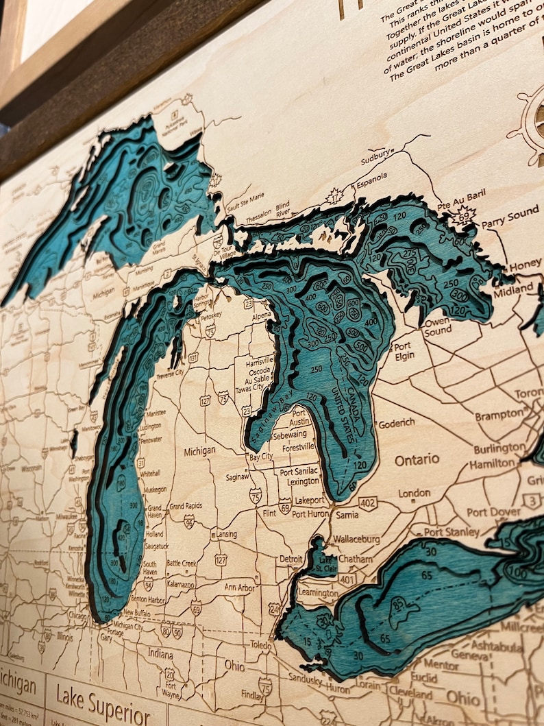 3D Great Lakes Nautical Wood Map | Lake House Décor - Cabin Decor ...